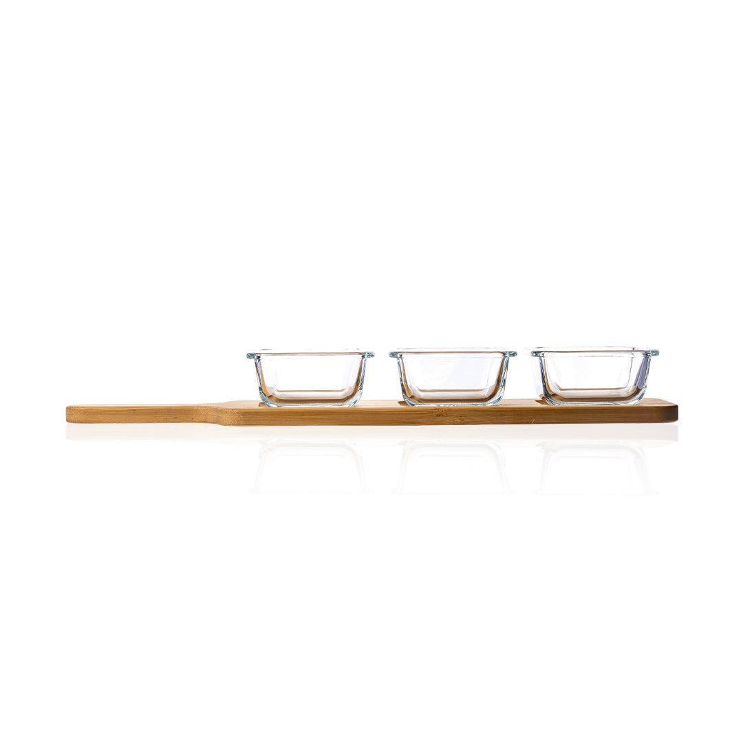 Consol Glass Santorini Bamboo Board with 3 Bowls — The Consol Shop Woodmead
