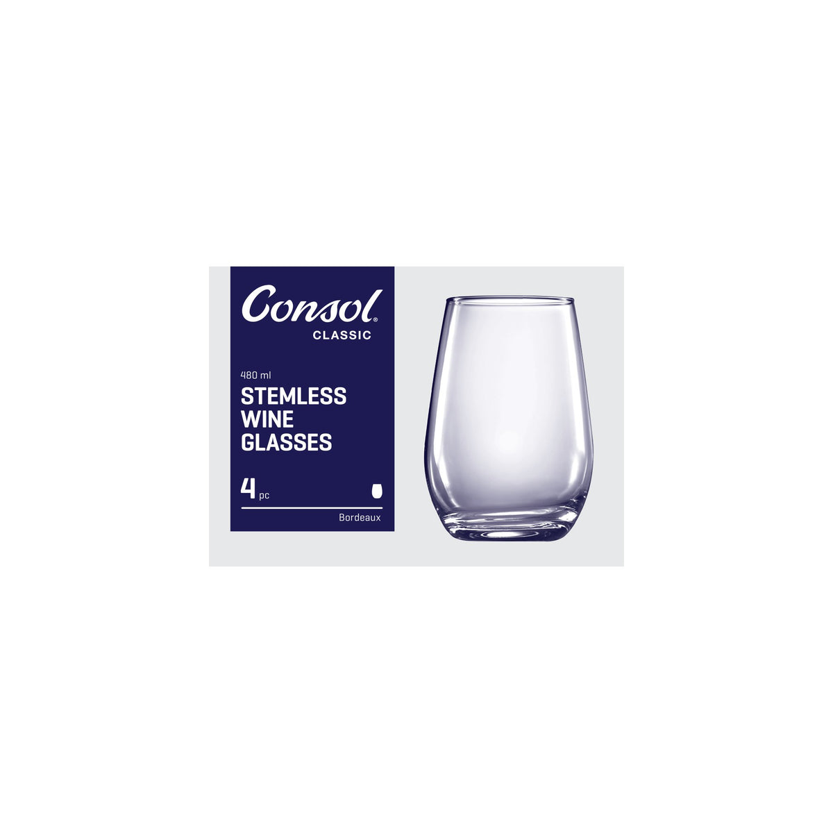 Consol Glass Bordeaux Wine Stemless 480ml 4 Pack – The Consol Shop Woodmead