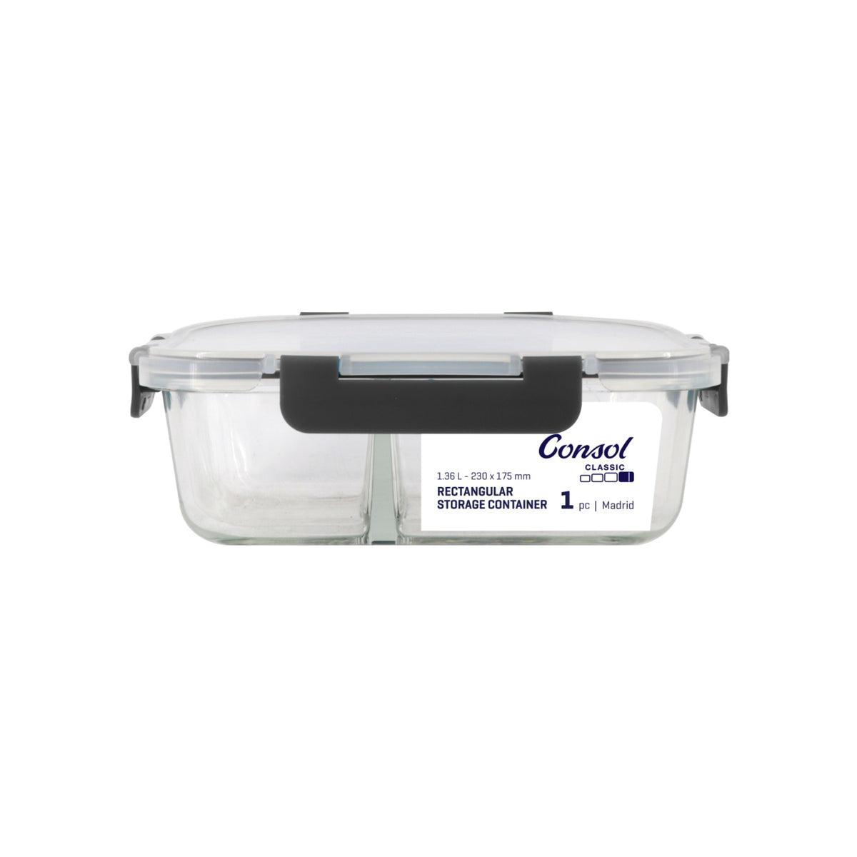 Consol Glass Madrid 2 Division Container 1360ml (1.36L) – The Consol ...
